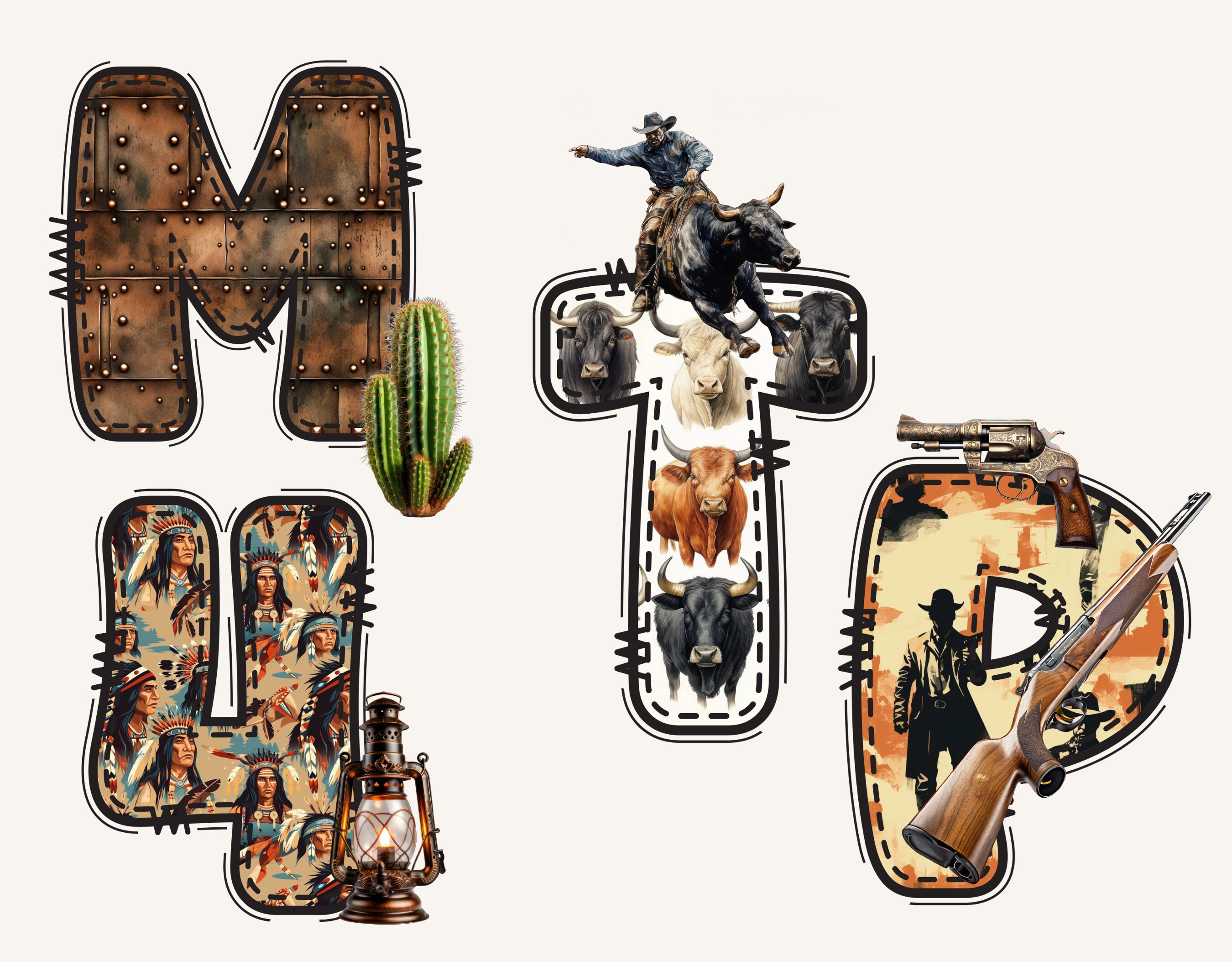 Cowboy Doodle Letters Inc Clipart BONUS Pack, Cowboy Alphabet/numbers ...