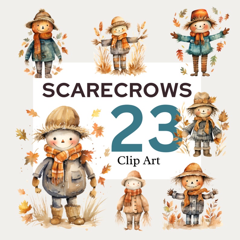 Watercolor Scarecrow Clipart Cute Fall Scarecrow Graphics - Etsy