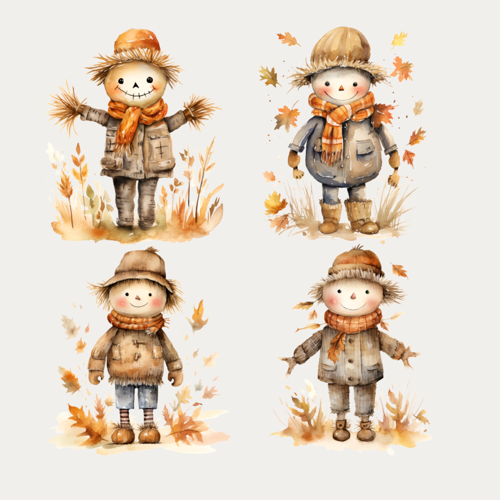 Watercolor Scarecrow Clipart Cute Fall Scarecrow Graphics Autumn ...