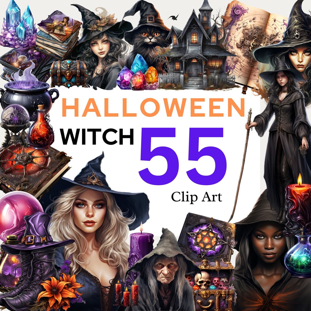 Happy Halloween Witch Spooky Clipart Bundle INSTANT DOWNLOAD Png ...