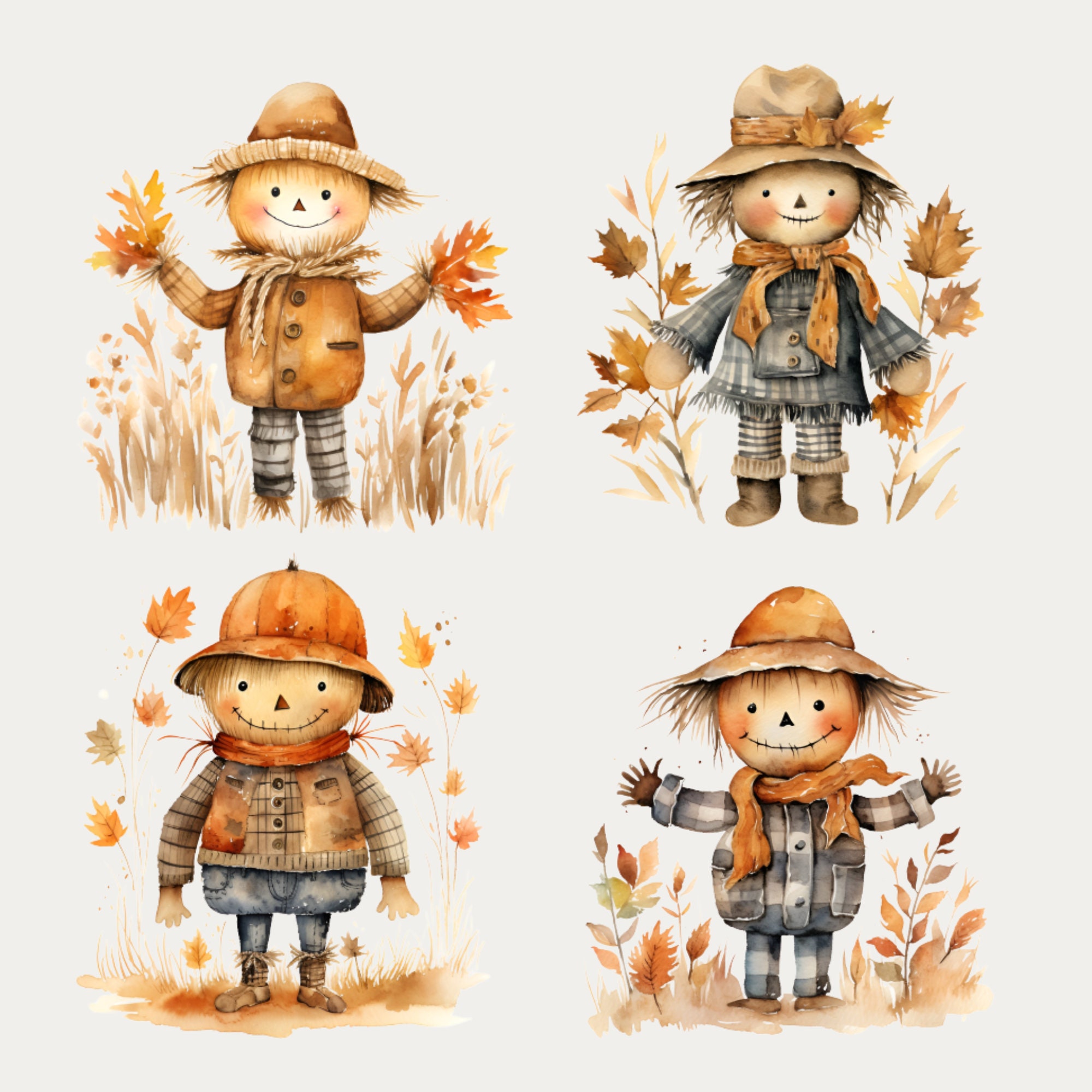 Watercolor Scarecrow Clipart Cute Fall Scarecrow Graphics Autumn ...