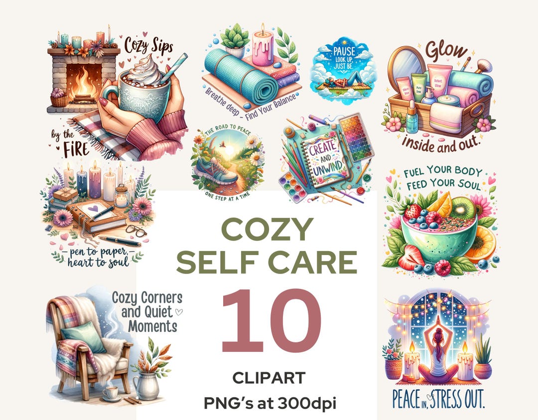 Watercolor Cozy Self Care Clipart Set, Spa Digital Stickers for ...