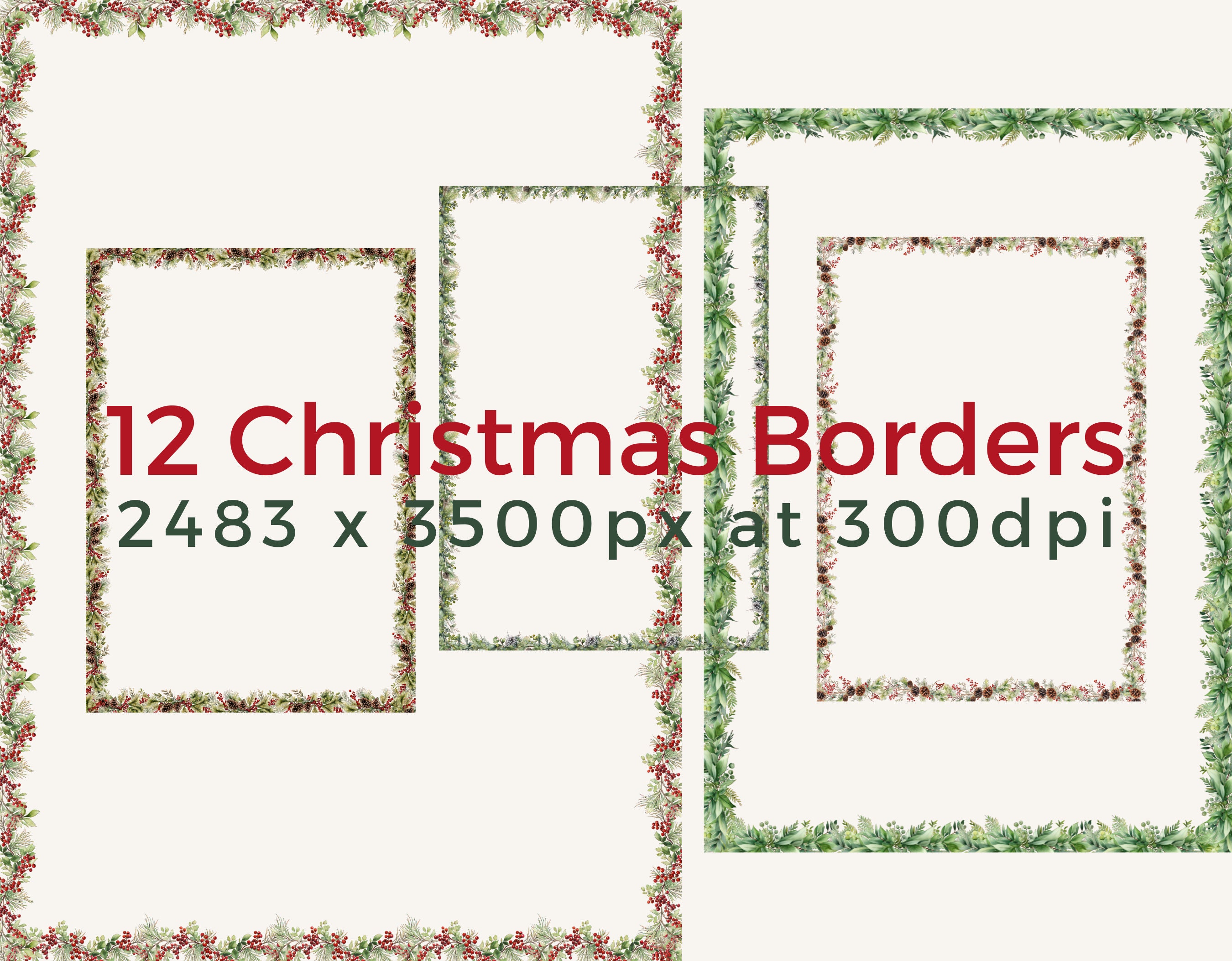 Watercolour Christmas Border Clipart Bundle With Holly Berry Foliage ...
