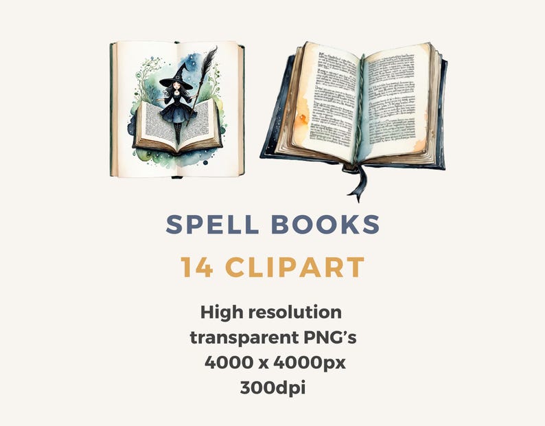 Spellbook Clipart BUNDLE, Sublimation Wiccan Book PNG, Magic Witch ...