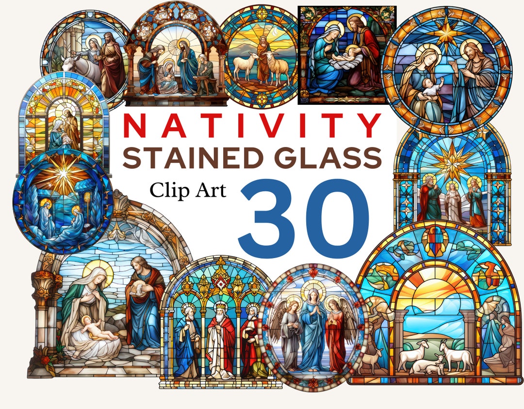 Nativity Christmas Stained Glass 30 Clipart High Resolution Files With ...
