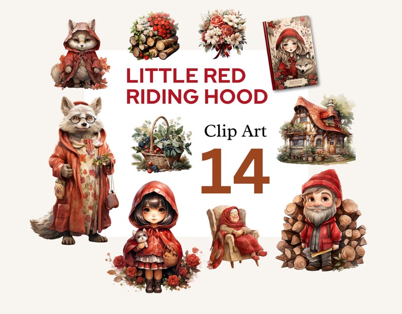 Little Red Riding Hood Watercolor Clipart, Woodland Animals Watercolor ...
