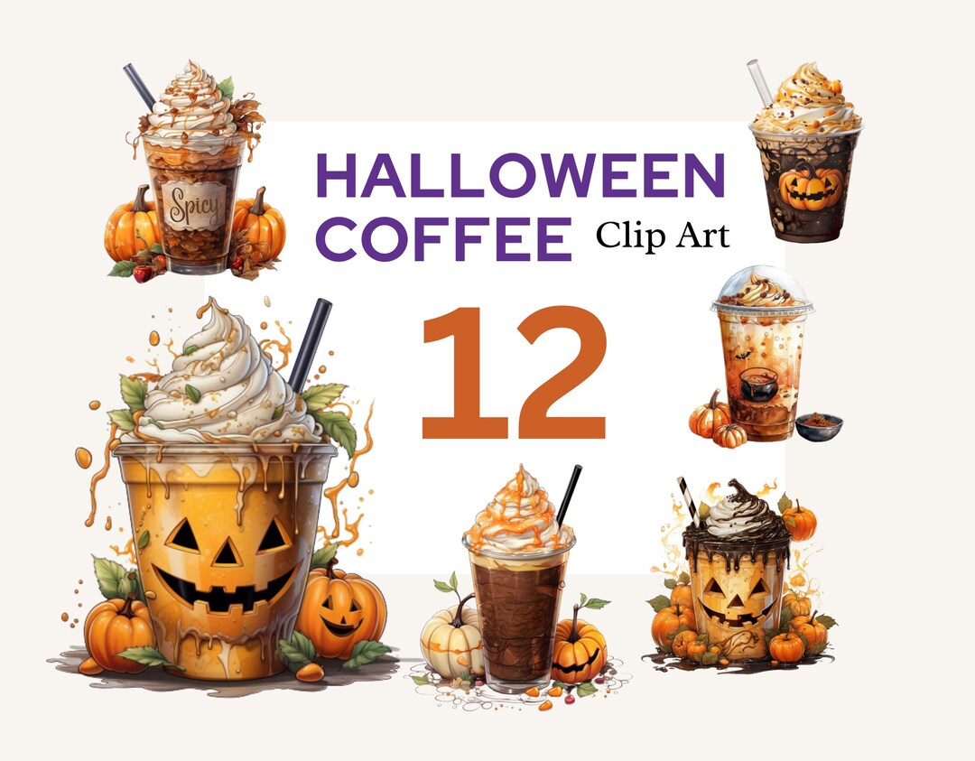 Halloween Coffee Clipart Set, Scary Gothic Watercolor Hot Coffee Drink ...