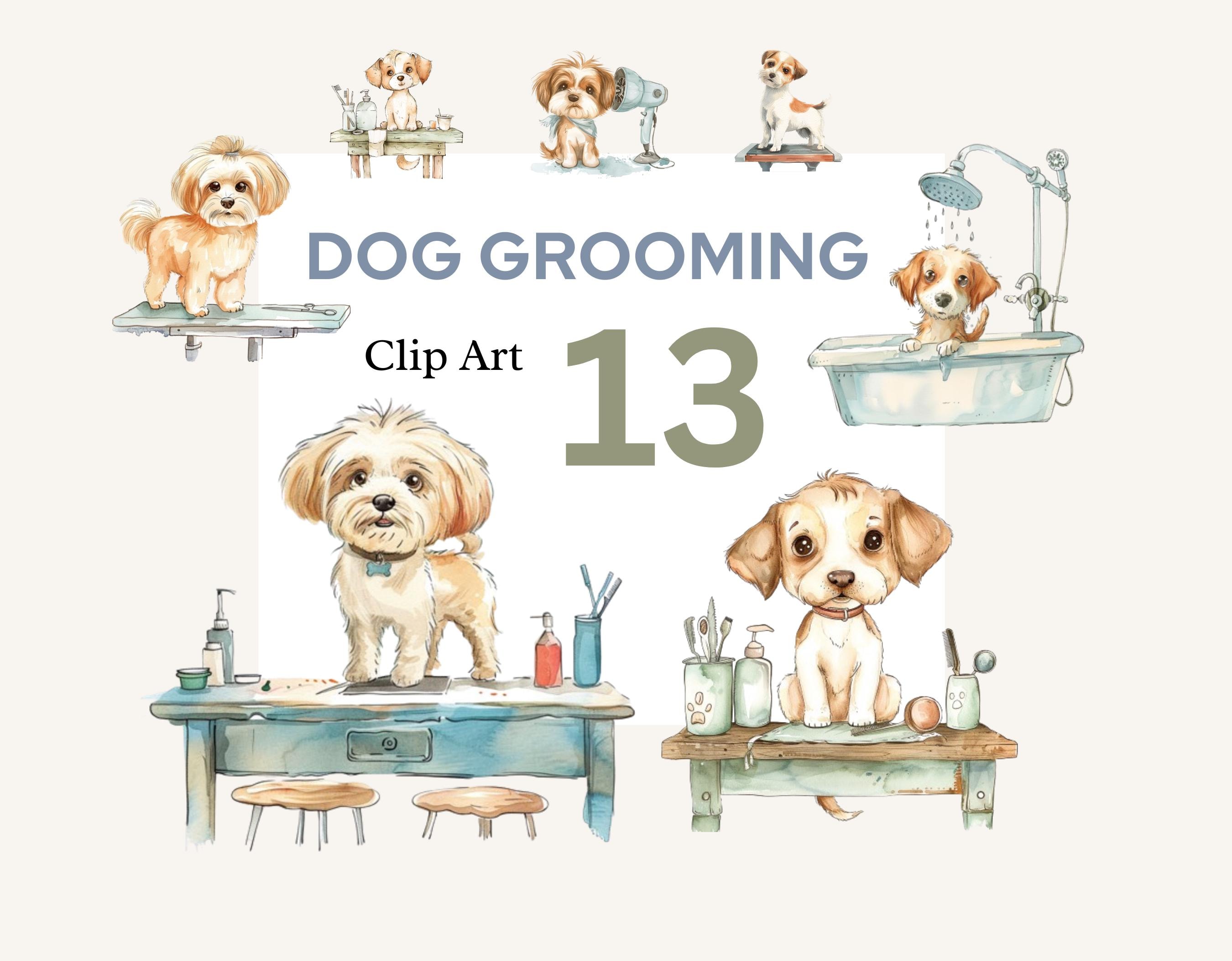 Dog Grooming Clipart Set, Dog Grooming Parlour Watercolor Clipart ...