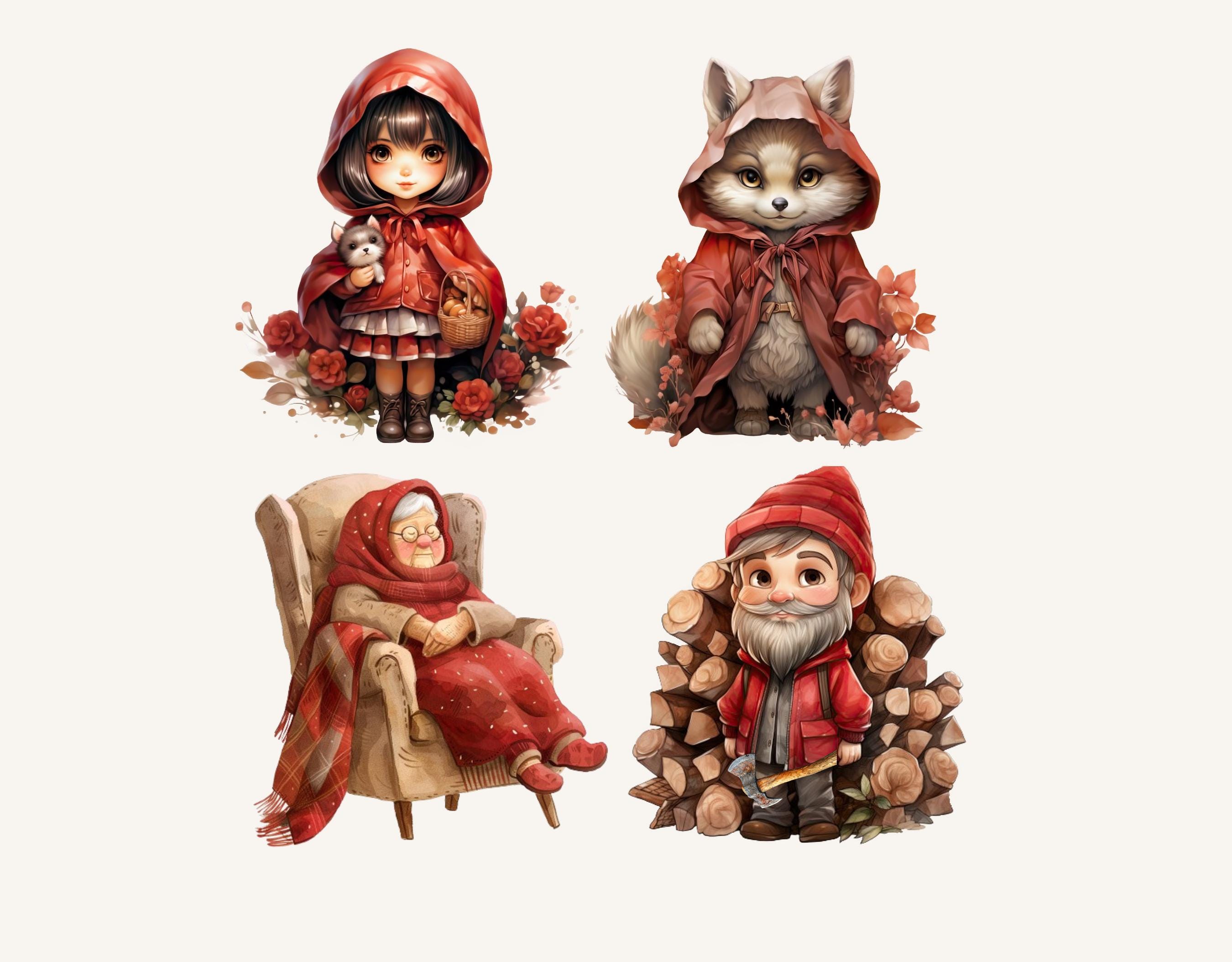 Little Red Riding Hood Watercolor Clipart, Woodland Animals Watercolor ...