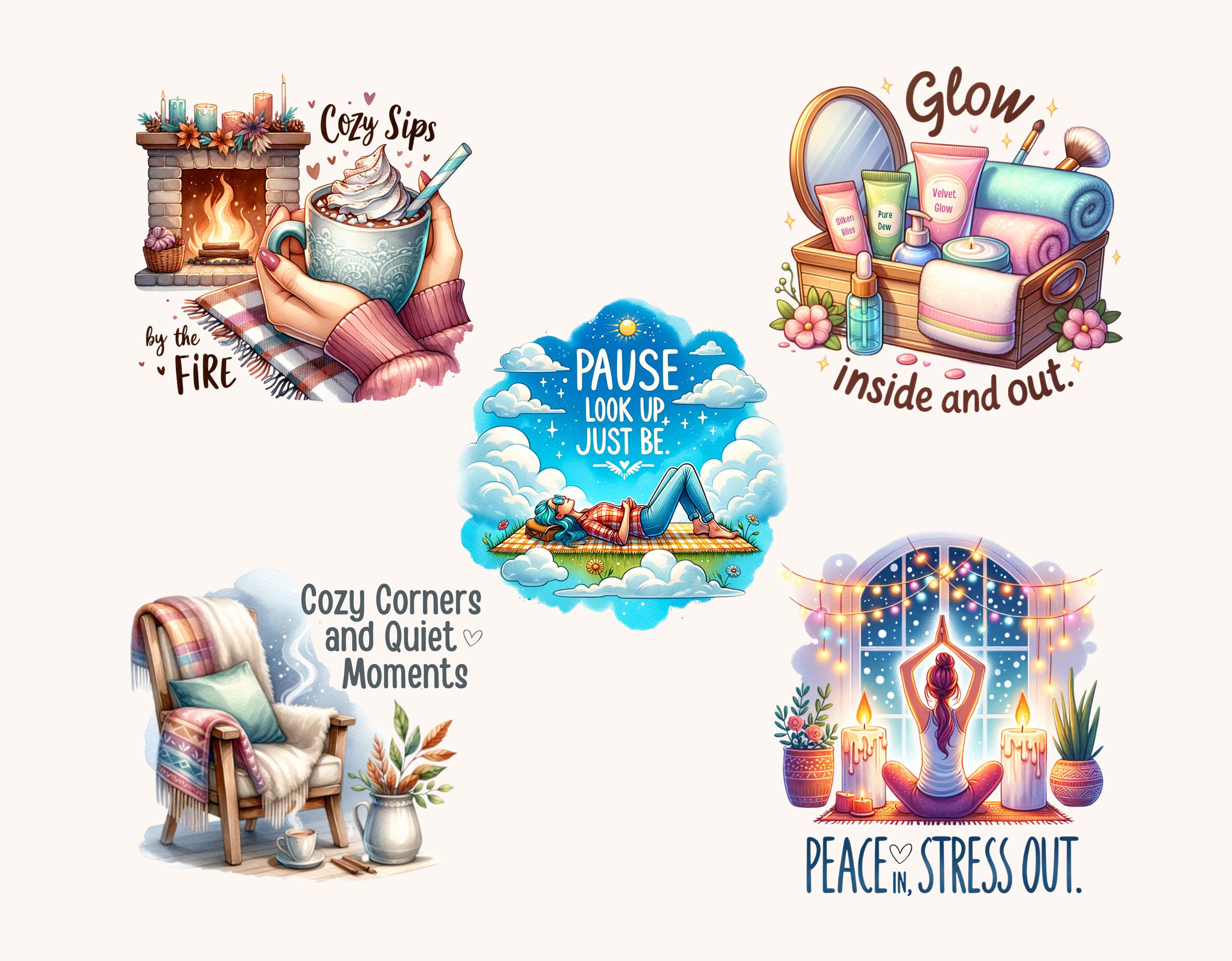 Watercolor Cozy Self Care Clipart Set, Spa Digital Stickers for ...