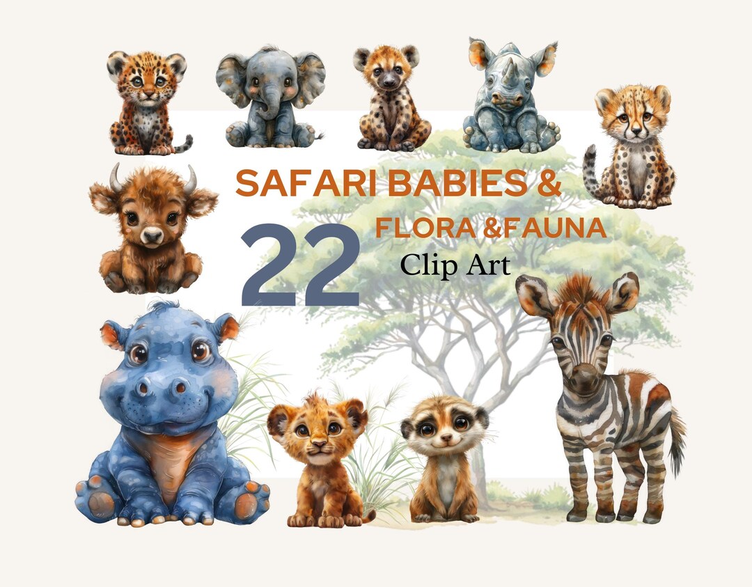 Safari Animals Clipart Bundle Edition - Watercolor Baby Animal Pngs for ...