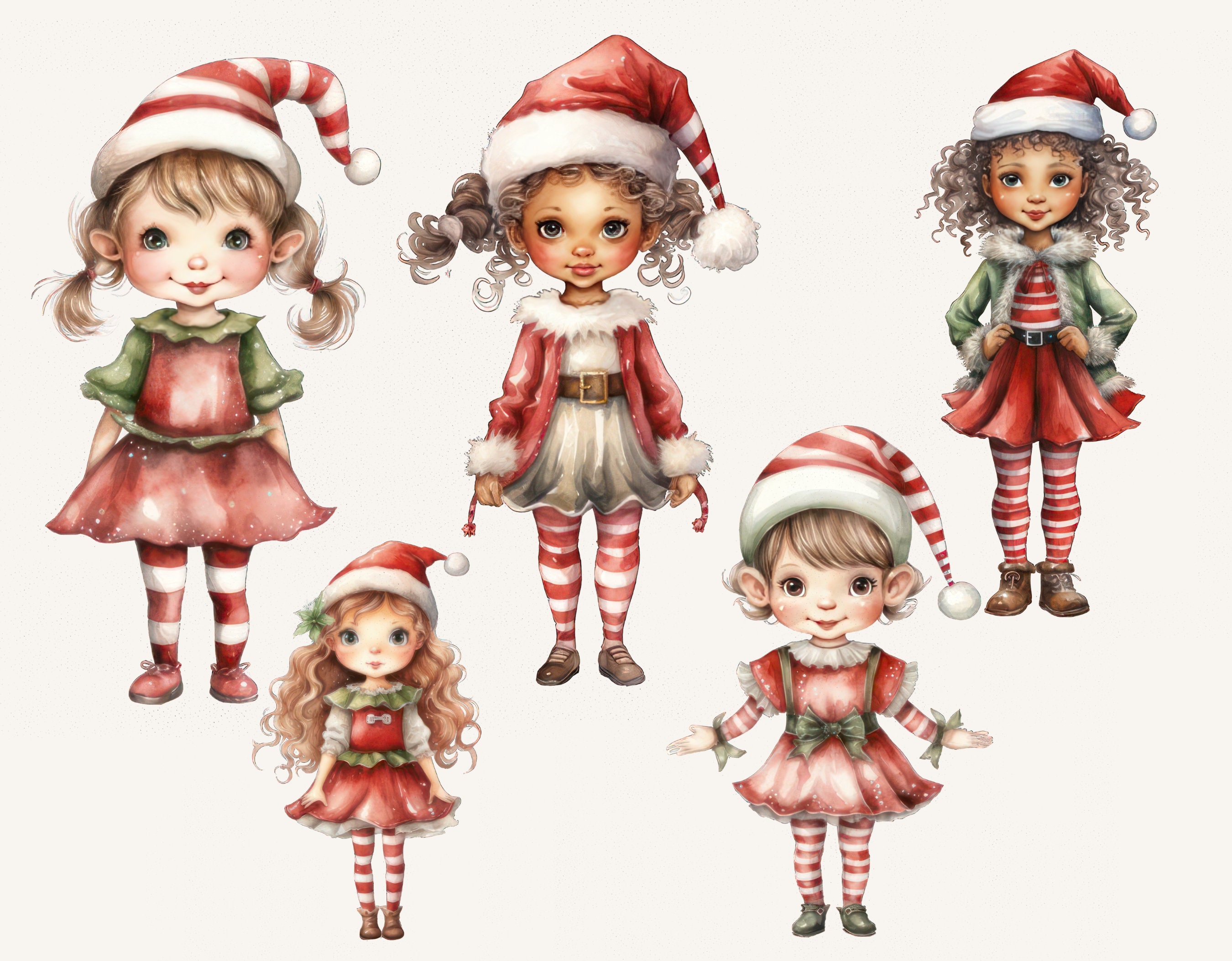 Girl Elves Clipart Cute Christmas Elf Bundle of 20 Png's INSTANT ...