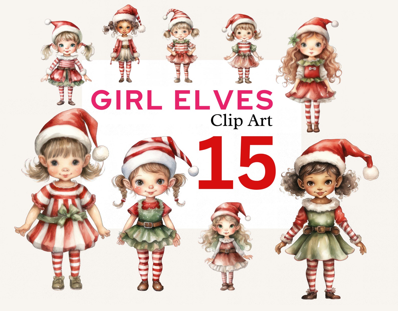 Girl Elves Clipart Cute Christmas Elf Bundle of 20 Png's INSTANT ...