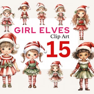 Girl Elves Clipart Cute Christmas Elf Bundle of 20 Png's INSTANT ...