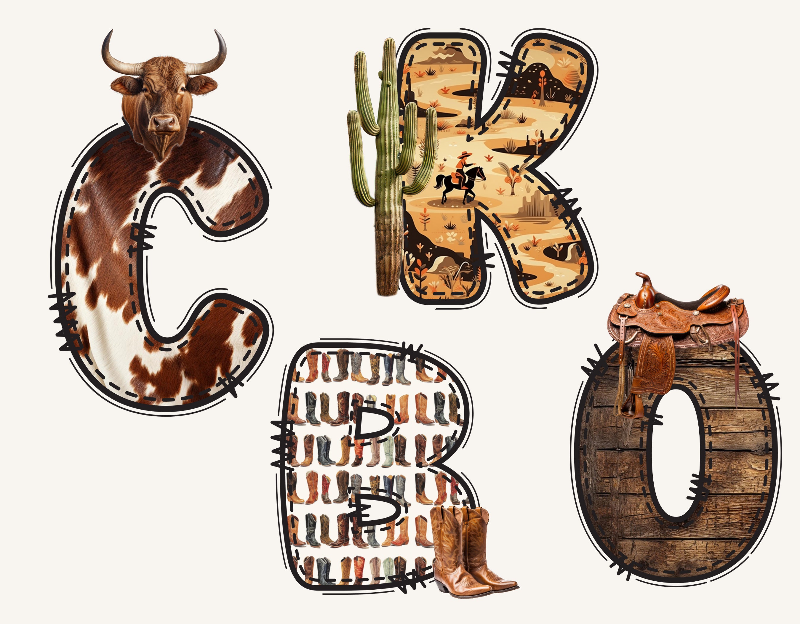 Cowboy Doodle Letters Inc Clipart BONUS Pack, Cowboy Alphabet/numbers ...