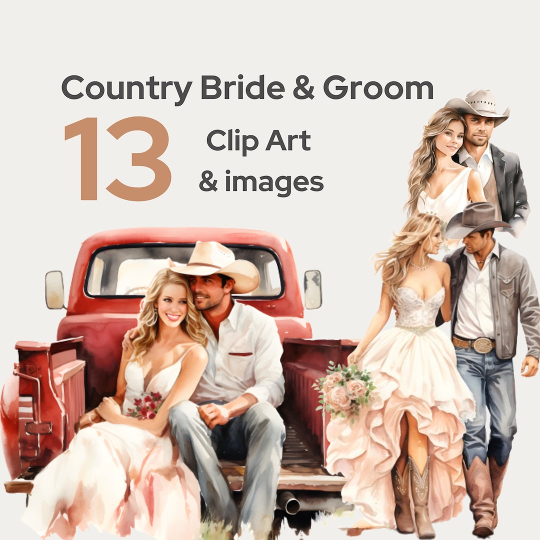 Western Bride & Groom Clipart for Wedding Stationery, Wedding ...