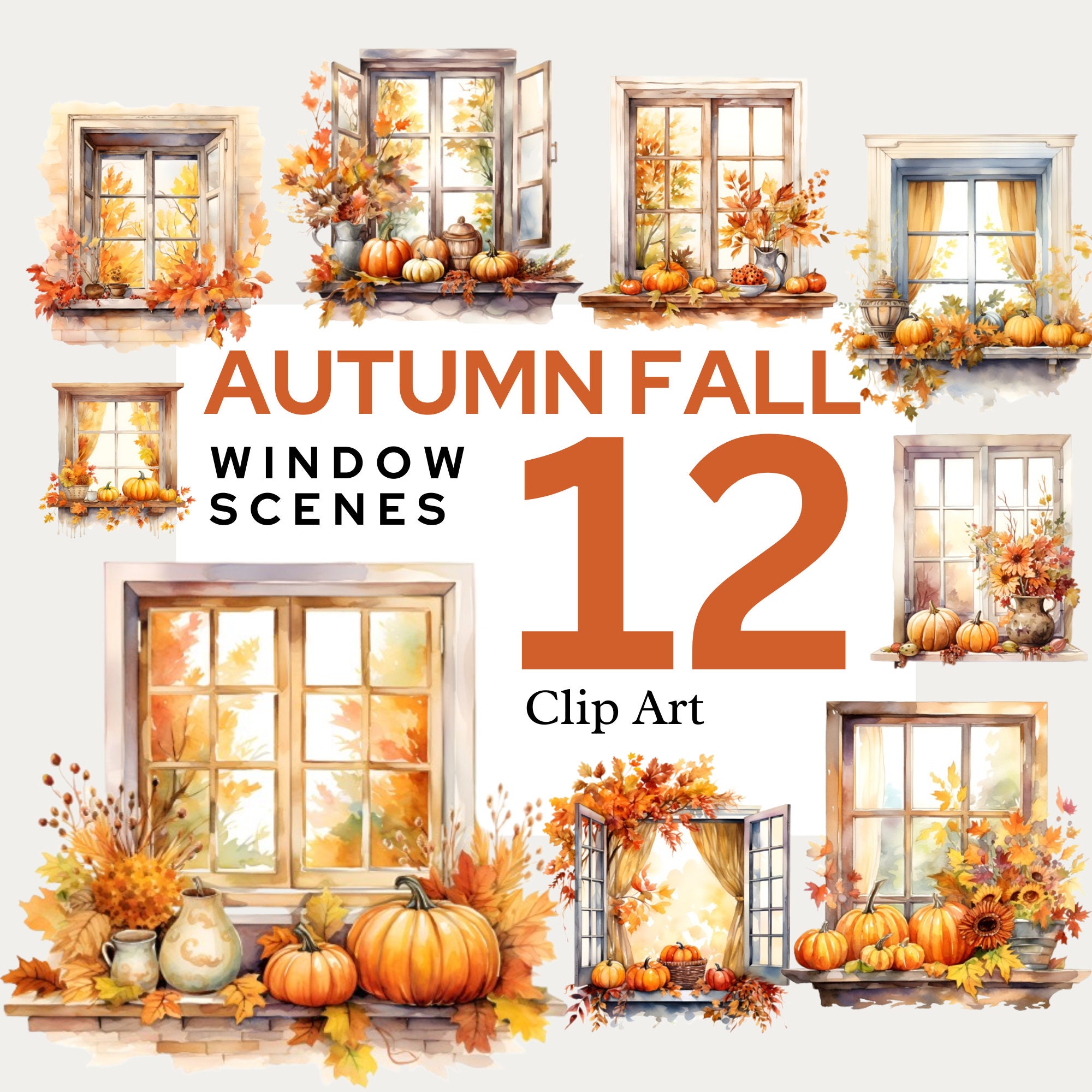 Autumn Fall Window Scene Clipart Set, Cozy Autumn Fall Farmhouse ...