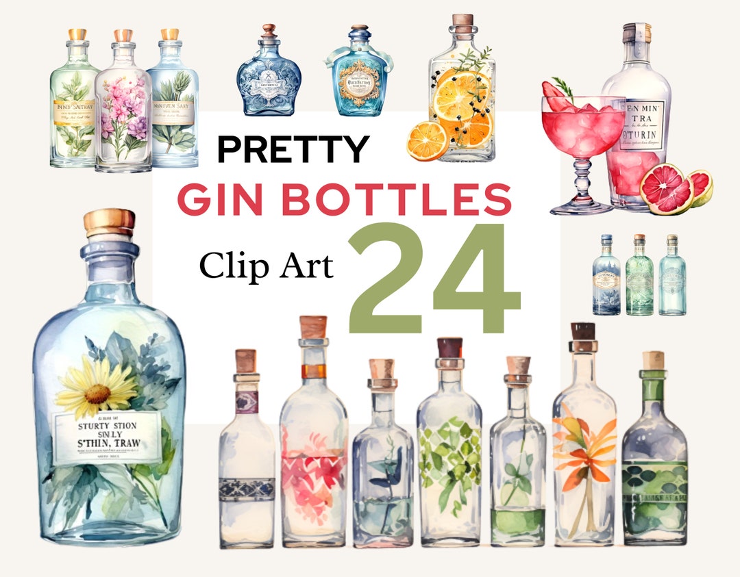 Gin Bottles Alcoholic Drinks Clipart in Watercolour 24 Png - Etsy