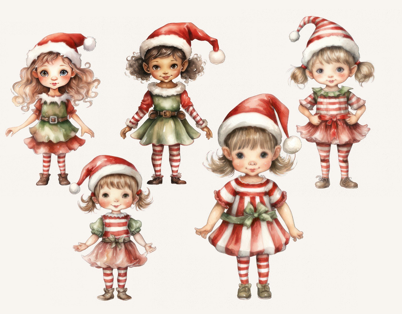 Girl Elves Clipart Cute Christmas Elf Bundle of 20 Png's INSTANT ...