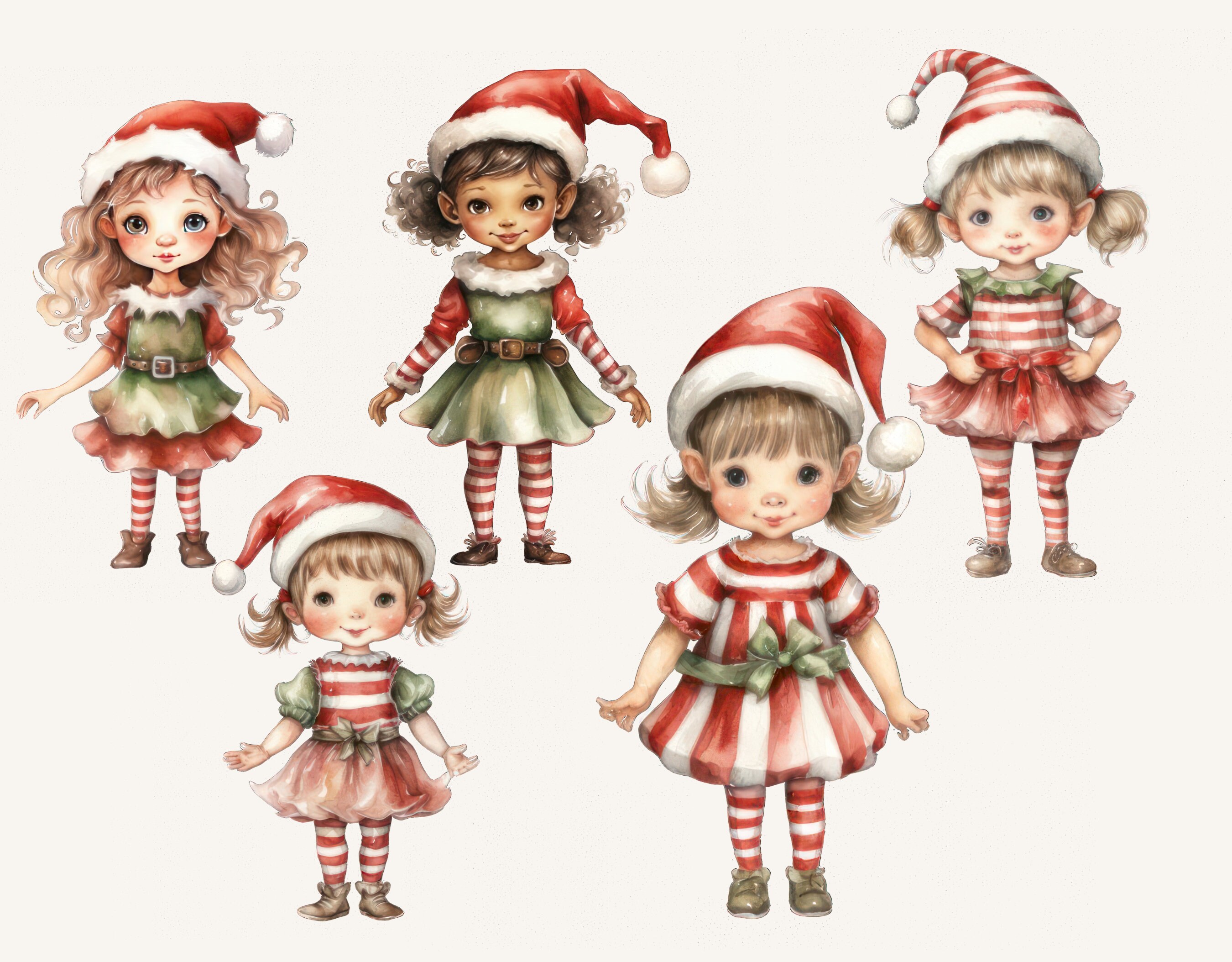 Girl Elves Clipart Cute Christmas Elf Bundle of 20 Png's INSTANT ...