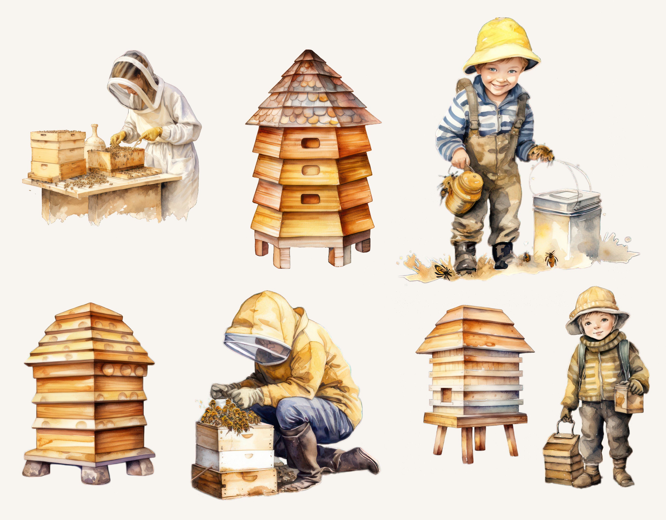 Honey Bee Flowers Clipart in Watercolour, Bee Hives, Honey, Bees ...