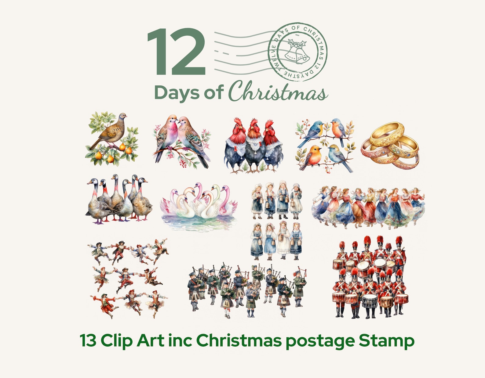 12 Days of Christmas Clipart Pack, Holiday Clip Art, Xmas Clipart ...