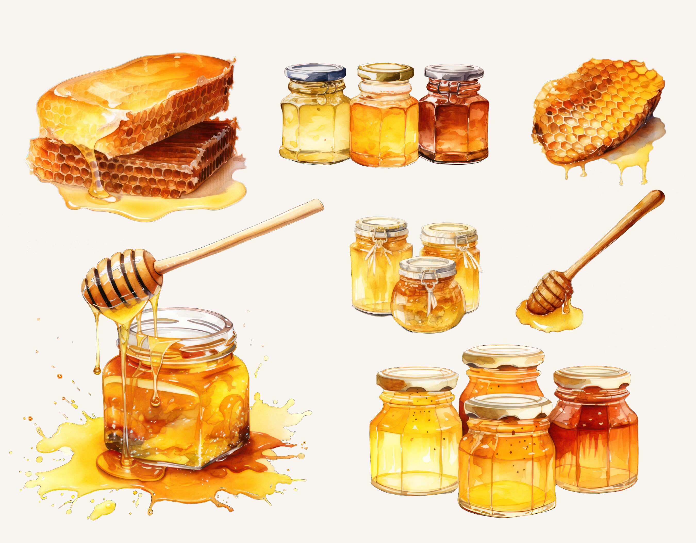 Honey Bee Flowers Clipart in Watercolour, Bee Hives, Honey, Bees ...