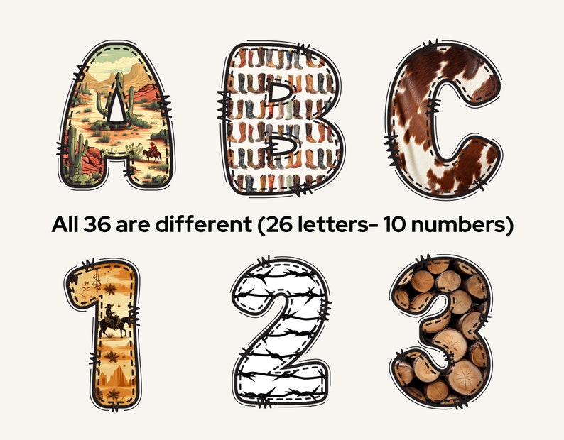 Cowboy Doodle Letters Inc Clipart BONUS Pack, Cowboy Alphabet/numbers ...