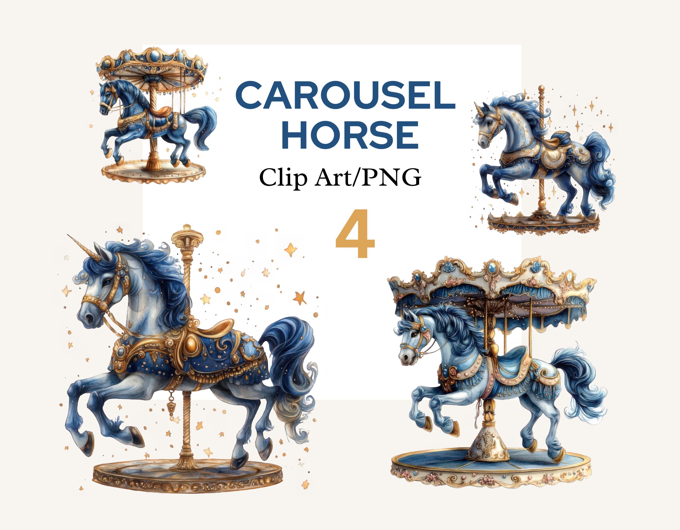 Watercolor Blue Carousel Clipart, BUNDLE Whimsical Carousel Magical ...
