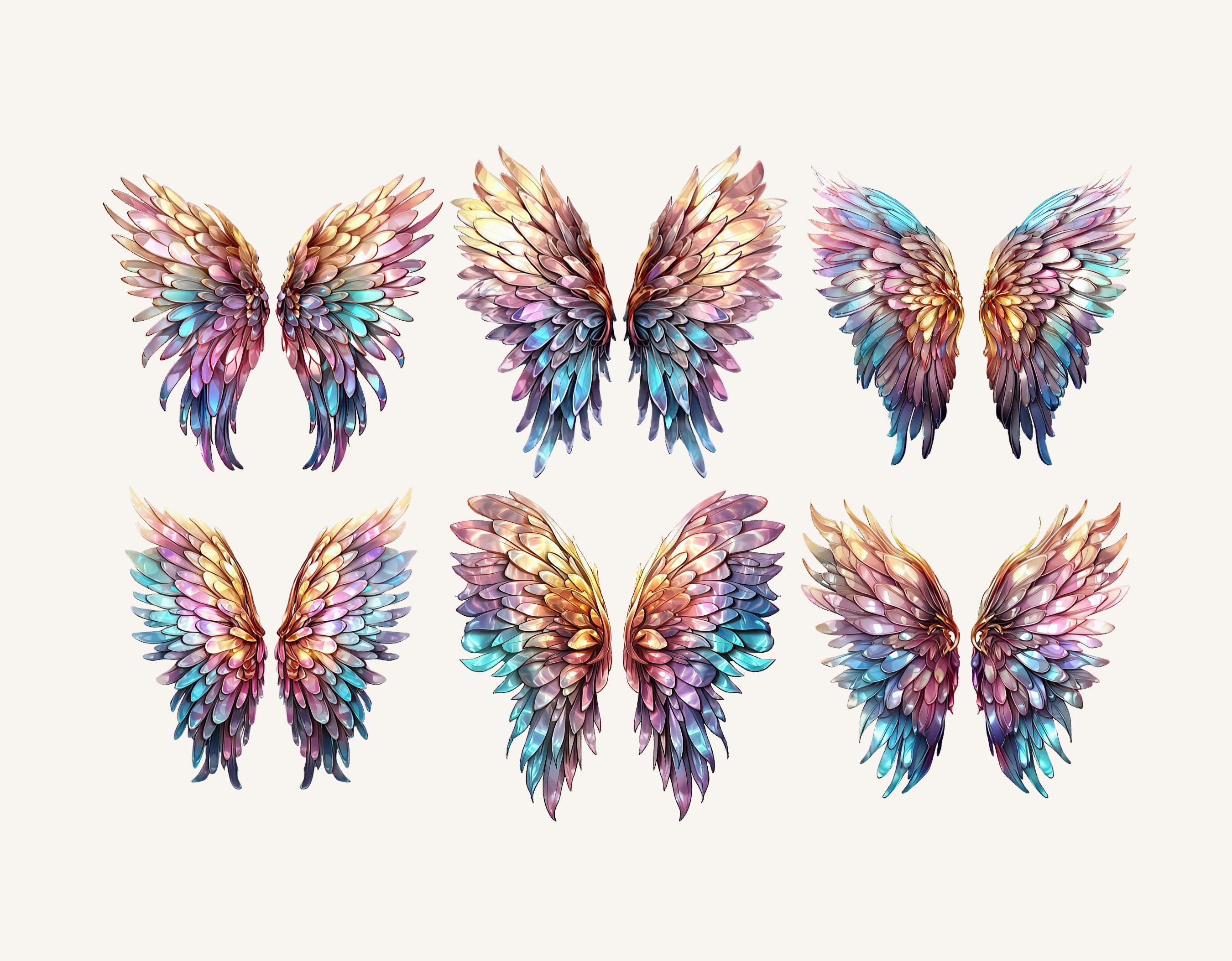 Magical Fairy Wings Clipart, Watercolor Angel Wing Clip Art, Pastel ...