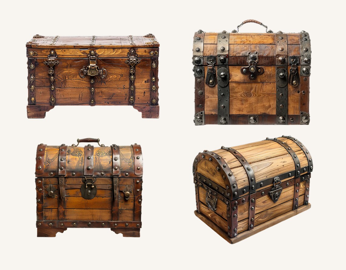 Wooden Trunk Clipart, Wooden Chest, Vintage Trunk Clipart Png, Rustic ...