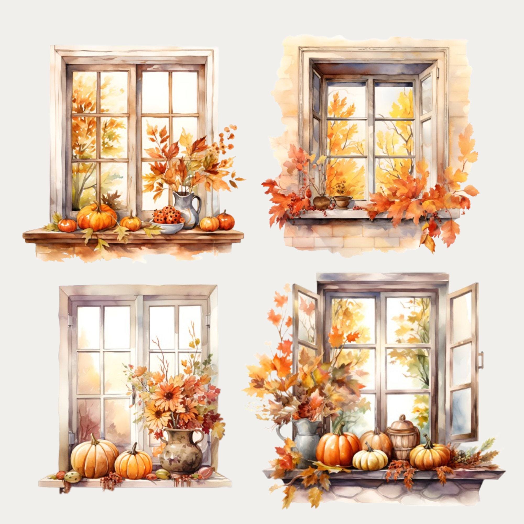 Autumn Fall Window Scene Clipart Set, Cozy Autumn Fall Farmhouse ...