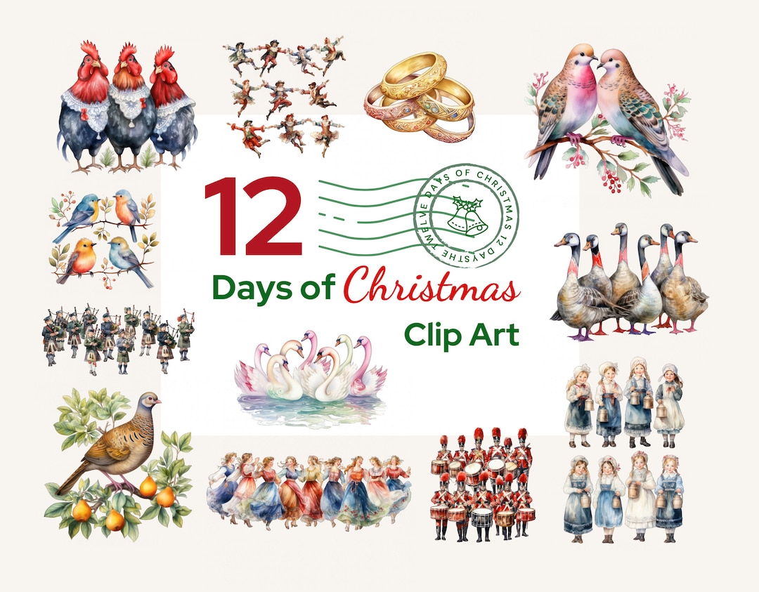12 Days of Christmas Clipart Pack, Holiday Clip Art, Xmas Clipart ...