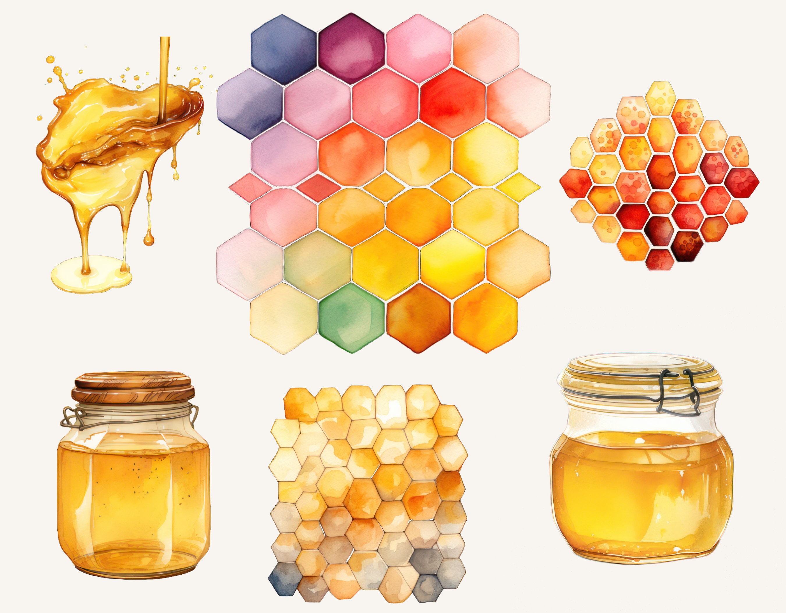 Honey Bee Flowers Clipart in Watercolour, Bee Hives, Honey, Bees ...