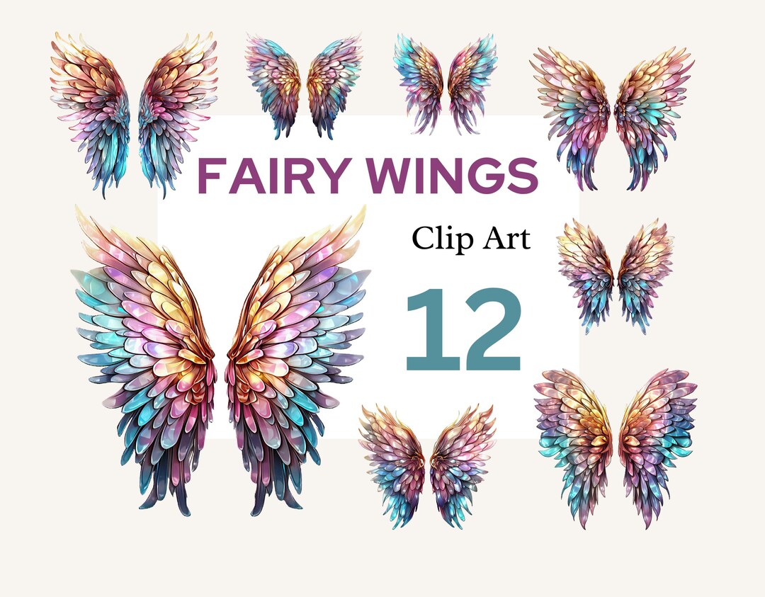 Magical Fairy Wings Clipart, Watercolor Angel Wing Clip Art, Pastel ...