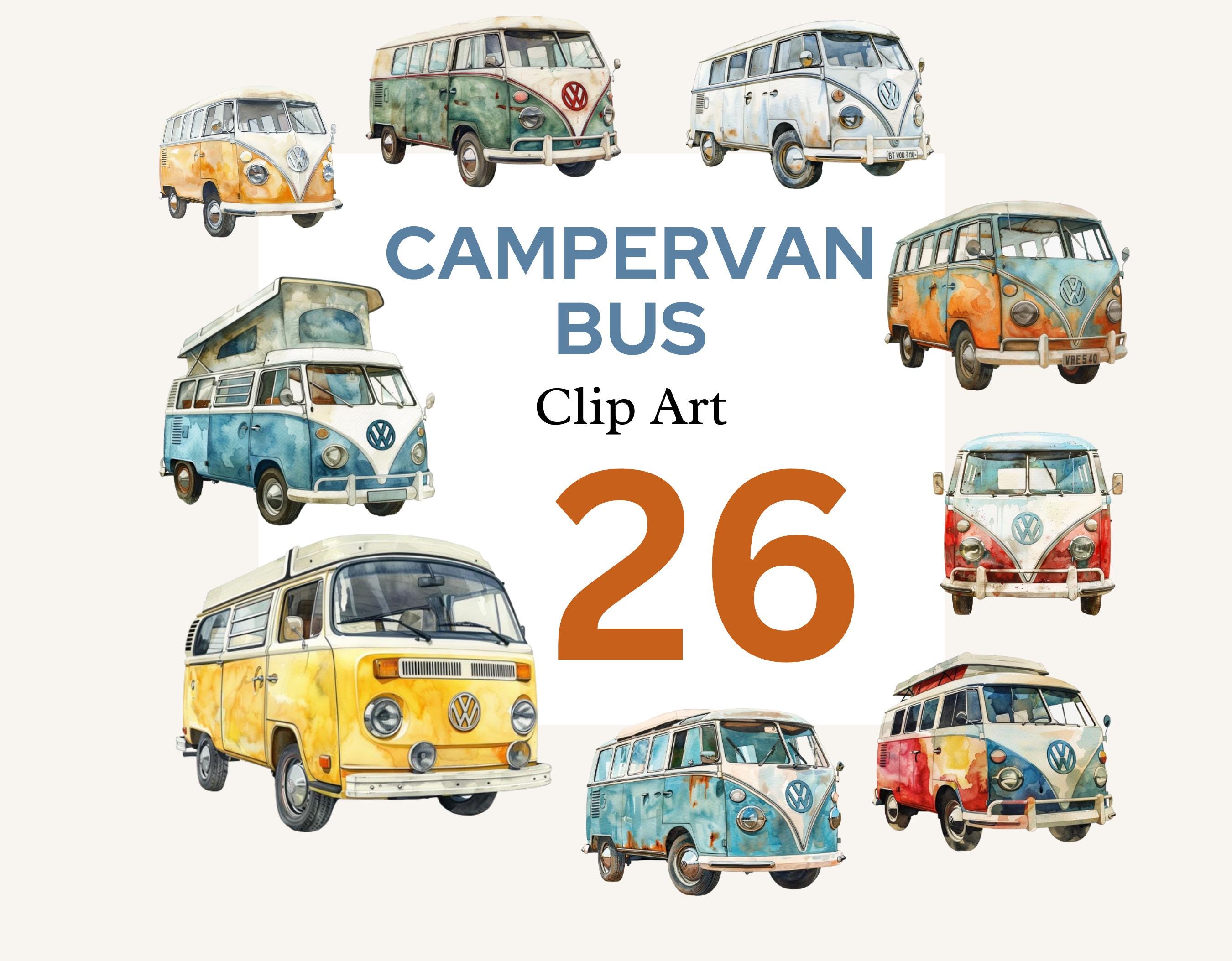 Campervan Watercolor Clipart, Transparent Commercial Use PNG, VW Bus ...