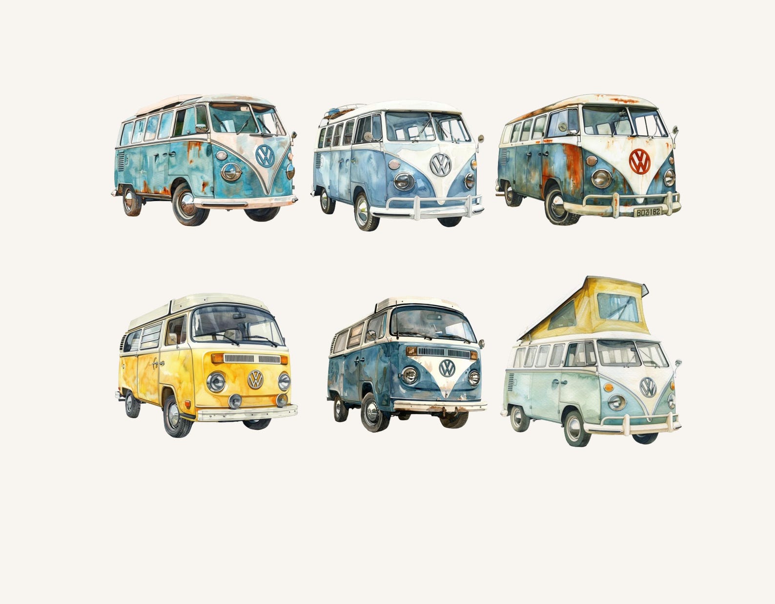 Campervan Watercolor Clipart, Transparent Commercial Use PNG, VW Bus ...