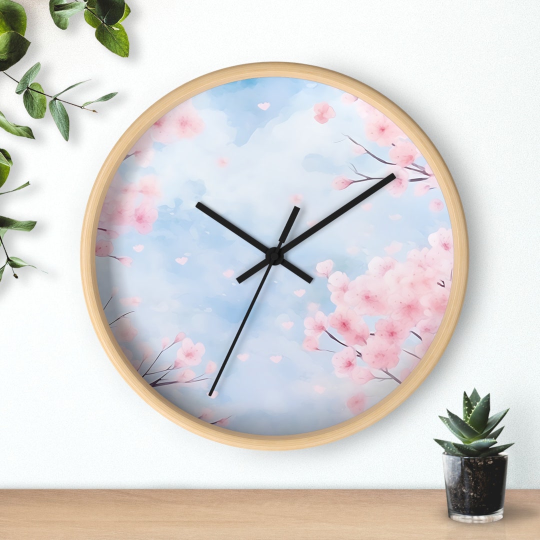 Spring Vibes Clock Cute Cherry Blossom Wall Decor Soft Girl and ...