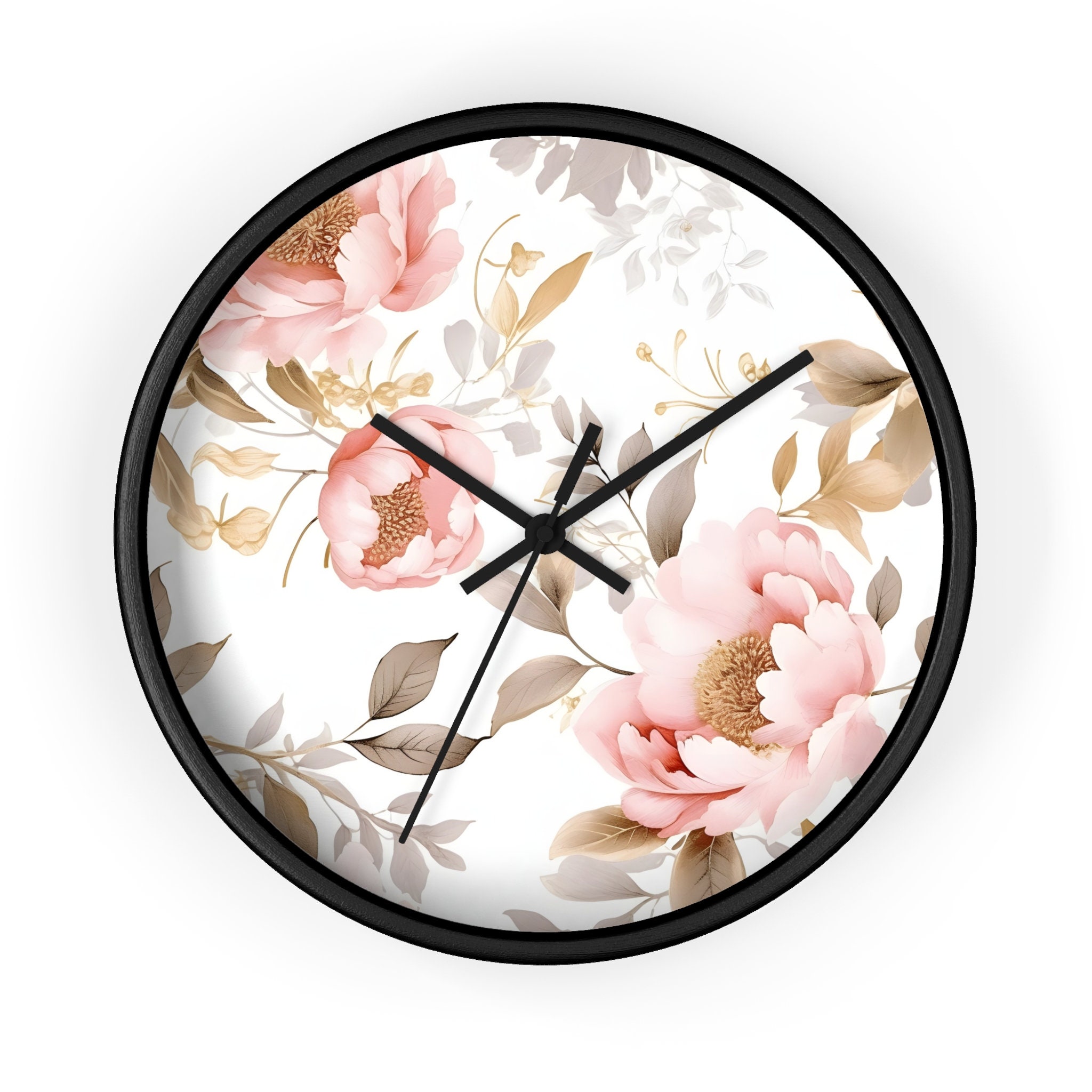 Boho Blush Chinoiserie Wall Clock Bright Floral Watercolor Wall Clock ...