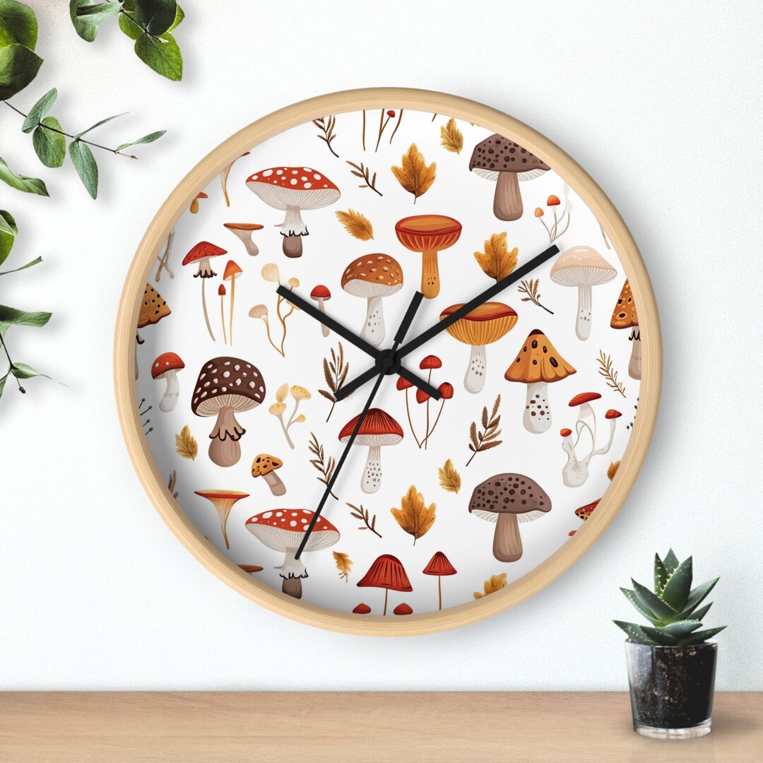 Mushroom Pattern: Cottagecore Wall Clock Whimsical Forest Decor Nature ...
