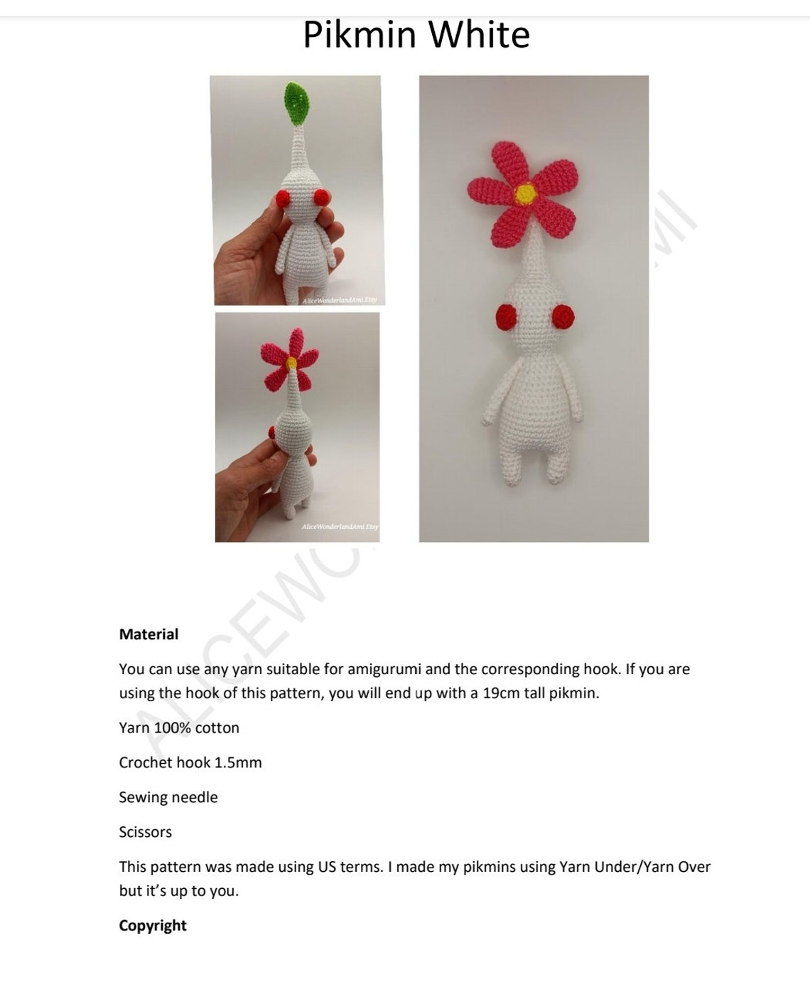 PDF DIGITAL FILE Pikmin White With Flower and Leaf Crochet Amigurumi ...