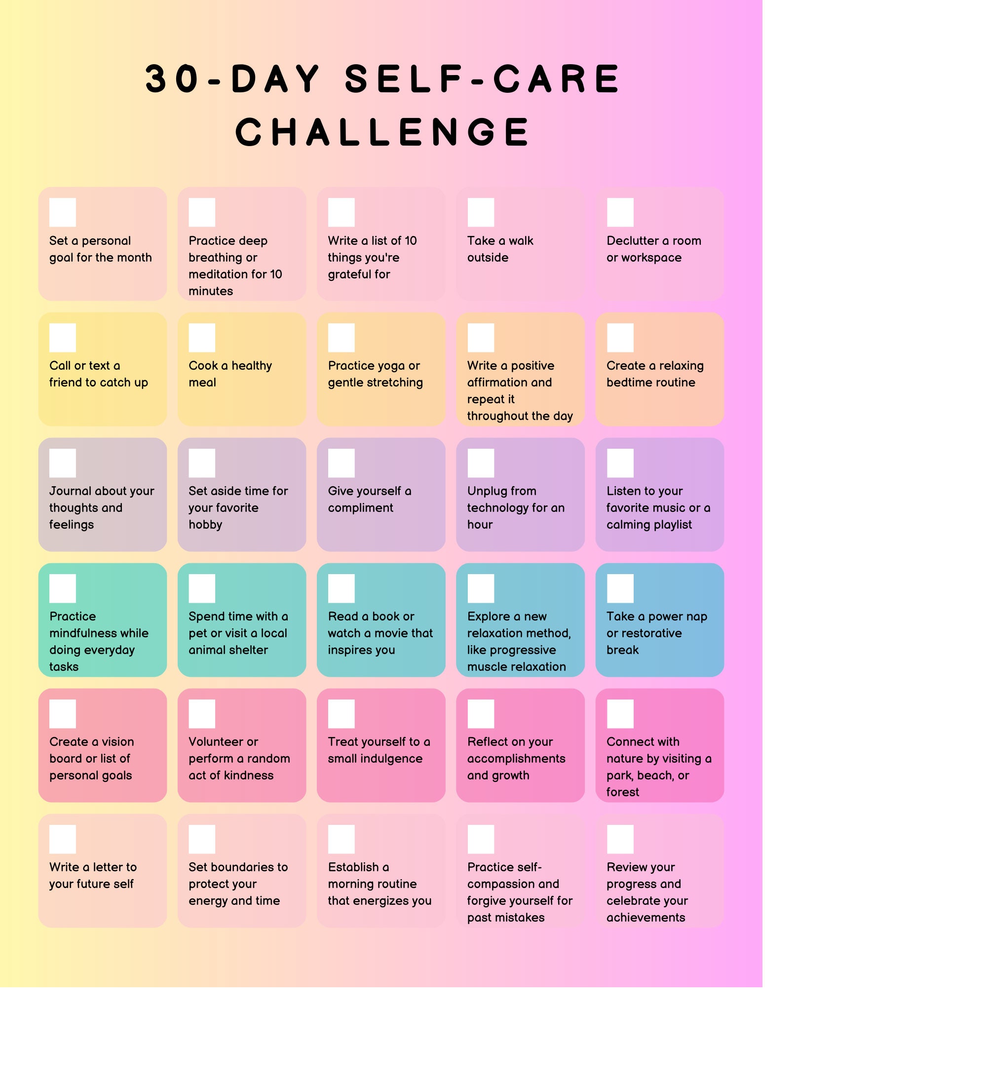 30 Days Self Care Planner - Etsy