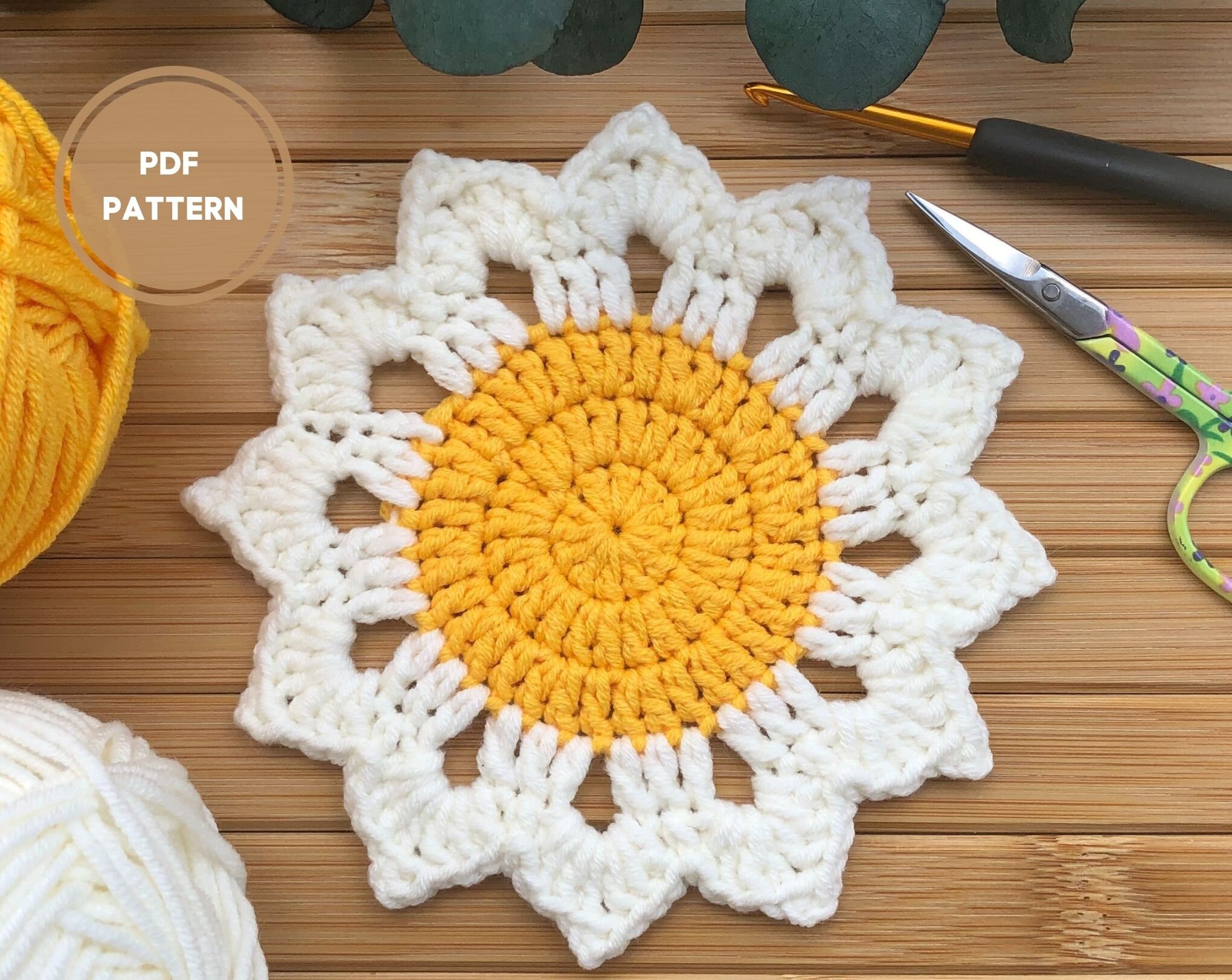 Crochet Daisy Coaster PATTERN Crochet Daisy Crochet Coaster Pattern ...