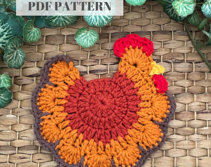 Set of 6 Chicken Coasters / Home Decor / Crochet Chicken / Free ...