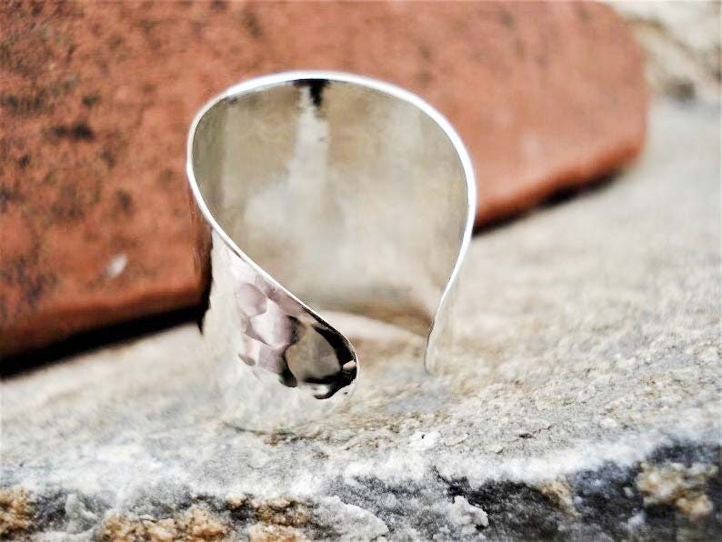Hammered 925 Sterling Silver Cuff Ring Wide Cigar Statement Ring ...
