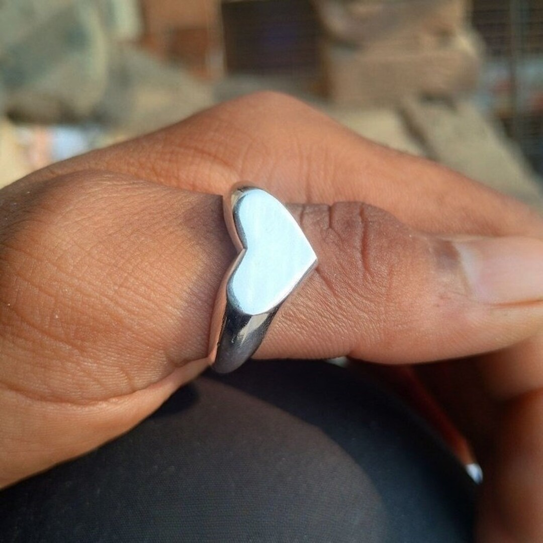 Heart Signet Ring Solid Silver Heart Wedding Ring Heart Shaped Signet ...