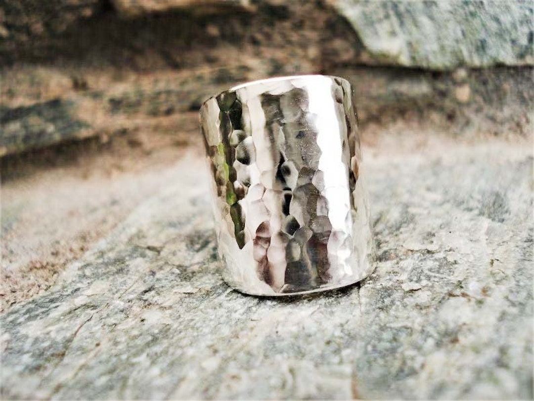 Hammered 925 Sterling Silver Cuff Ring Wide Cigar Statement Ring ...