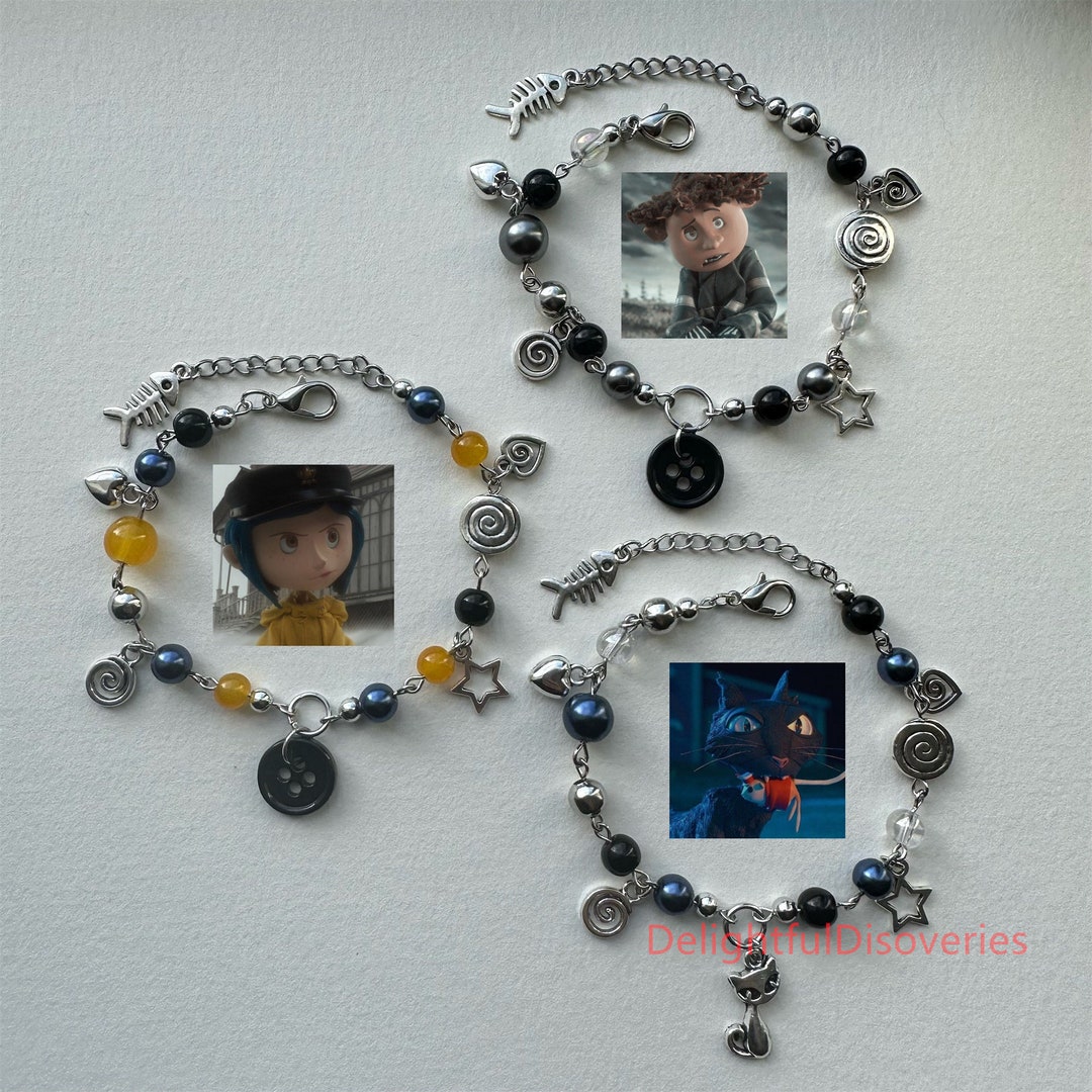 Coraline Wybie and Cat Inspired Charm Bracelets Beaded - Etsy