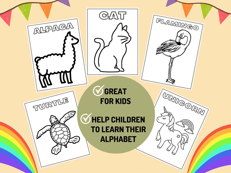 Printable Animals Alphabet Coloring Pages for Kids - Etsy