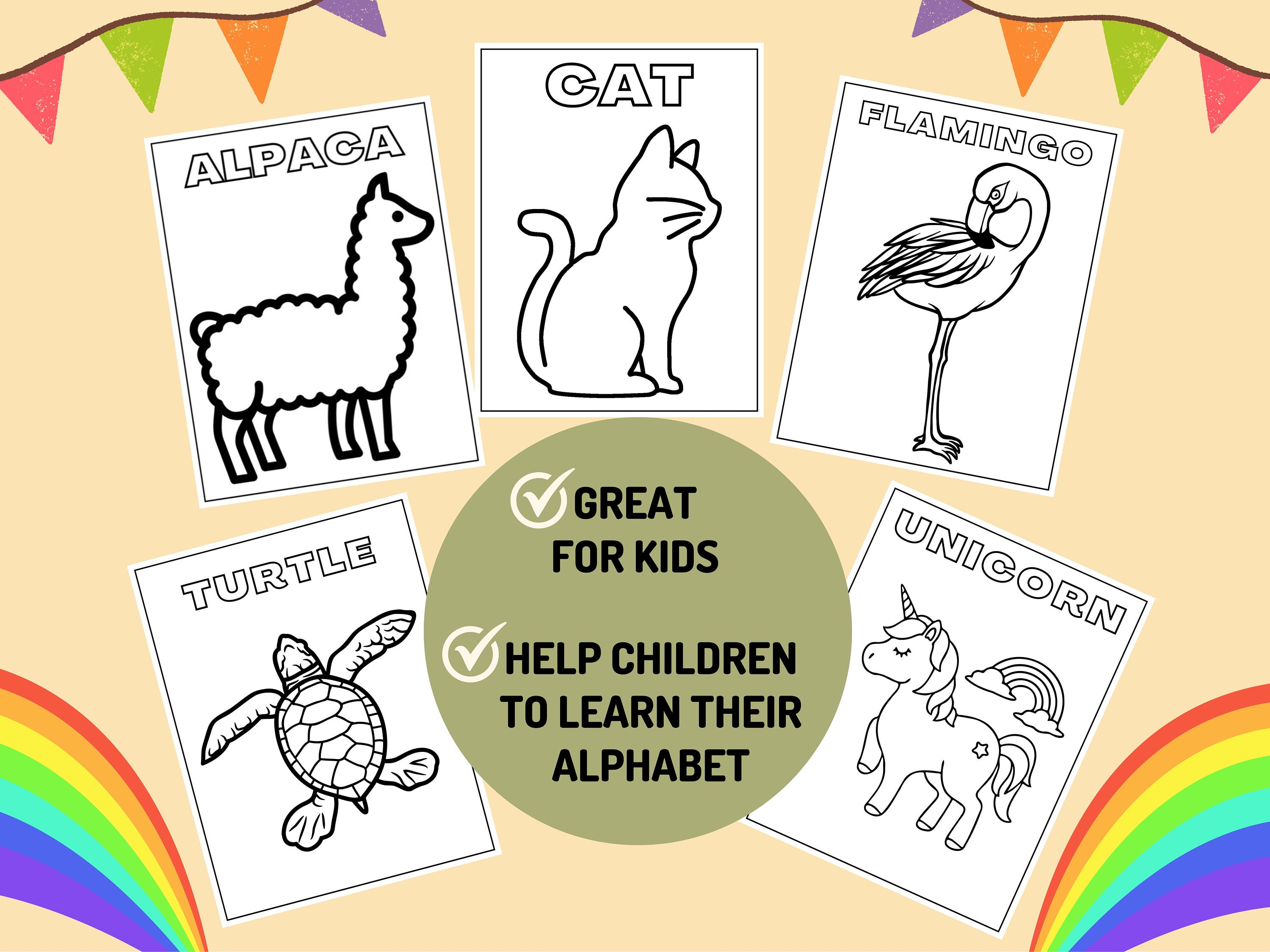Printable Animals Alphabet Coloring Pages for Kids - Etsy